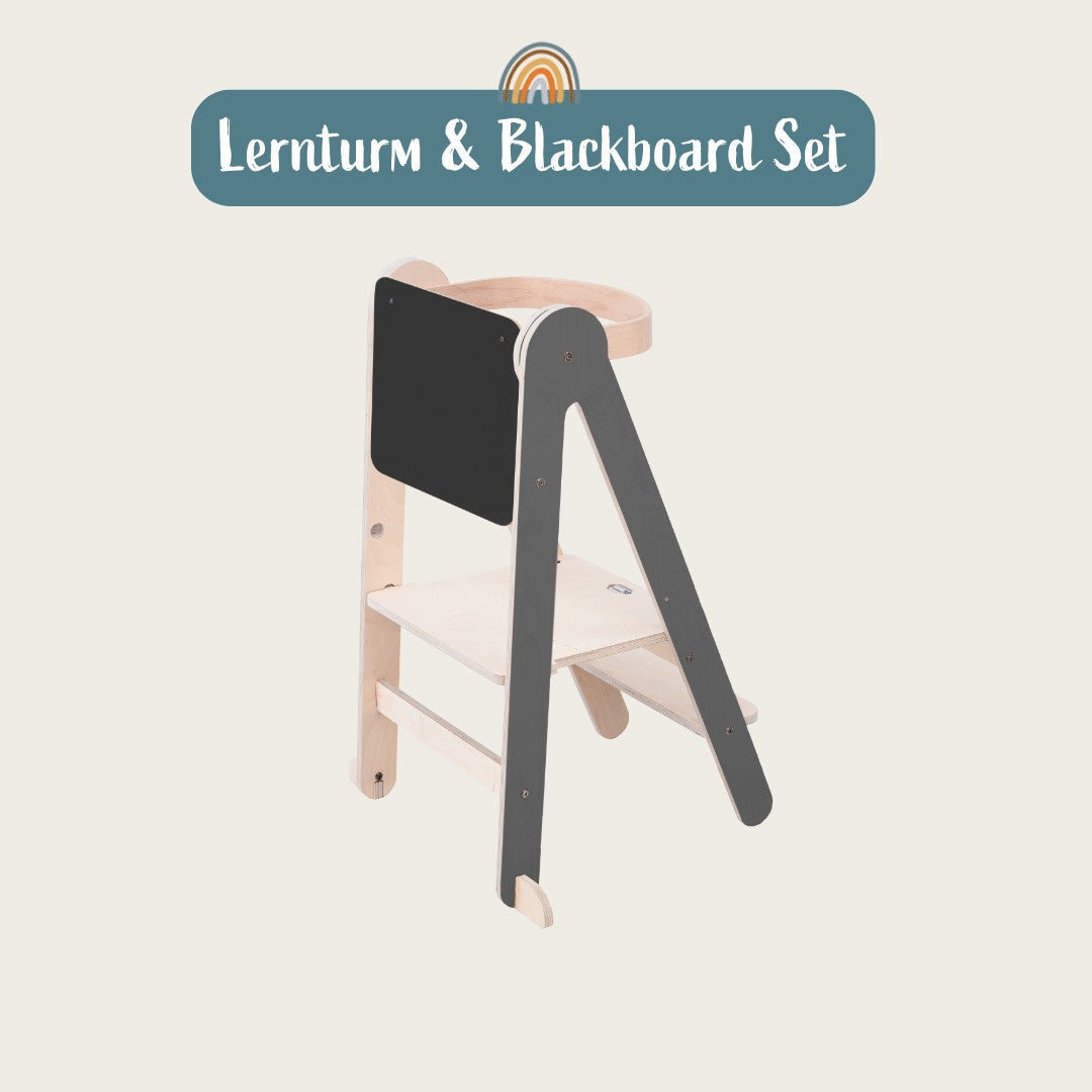 Lernturm klappbar grau mit Blackboard